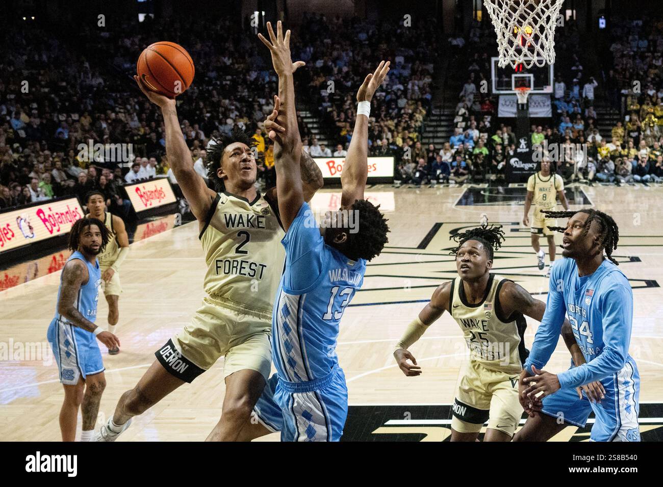 Winston-Salem, NC, USA. 21st Jan, 2025. Wake Forest guard Juke Harris ...