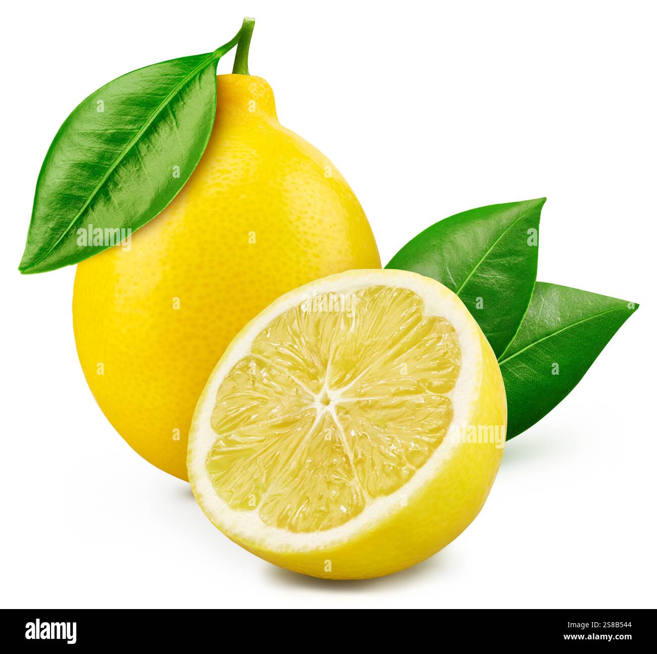 Fresh lemon with leaves. Lemon isolated on white background. Clipping ...