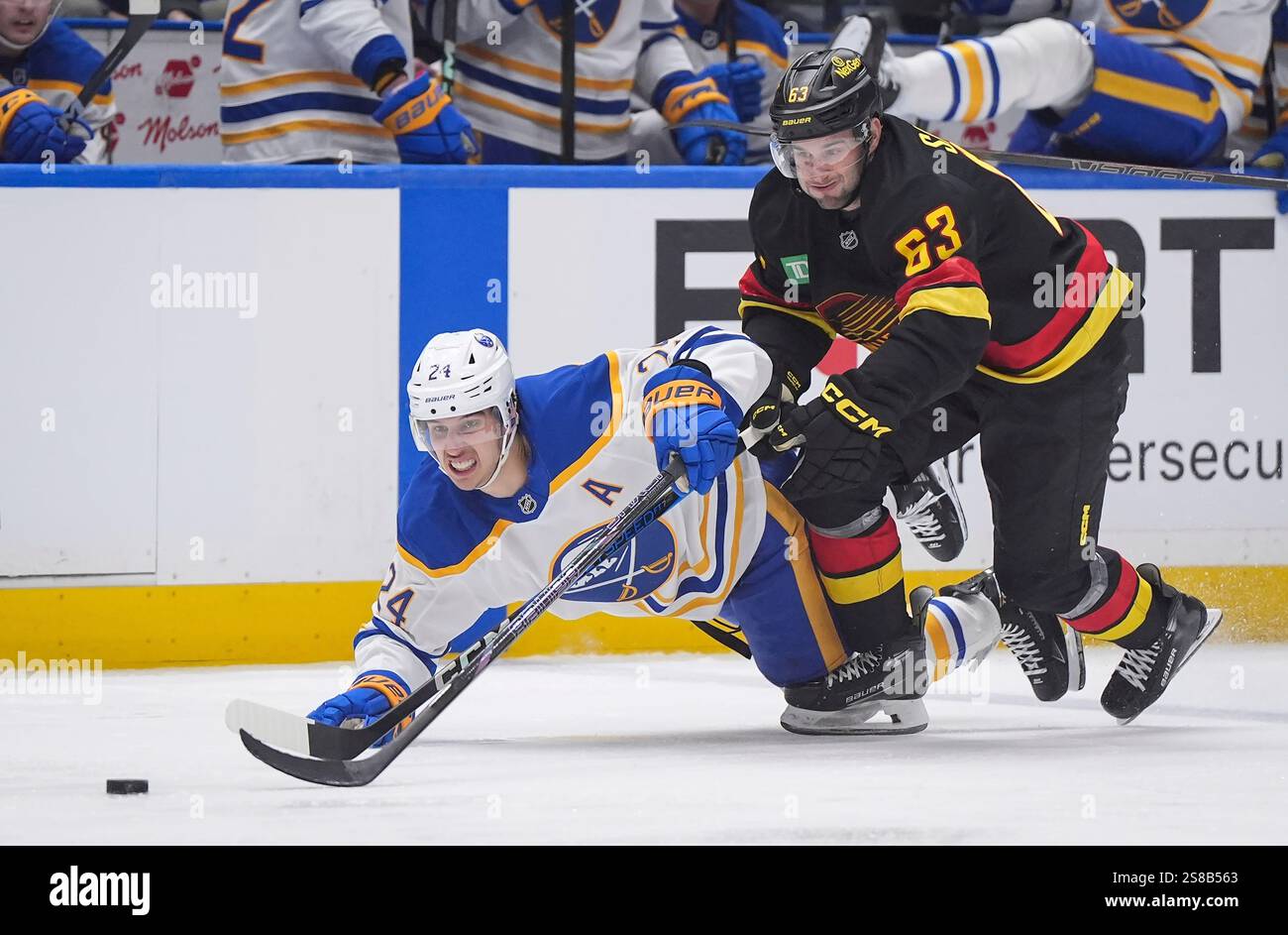 Buffalo Sabres' Dylan Cozens (24) and Vancouver Canucks' Max Sasson (63 ...