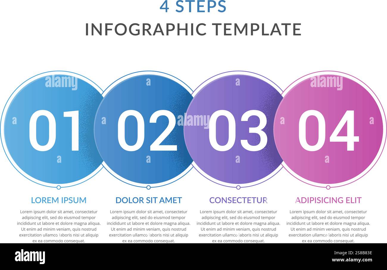 Infographic template with 4 circles with numbers, 4 steps infographics ...