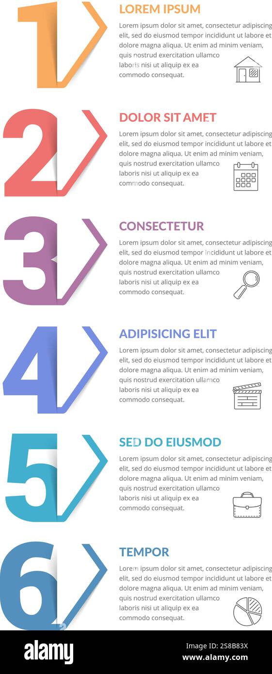 Six numbers with arrows and place for your text, six steps ...