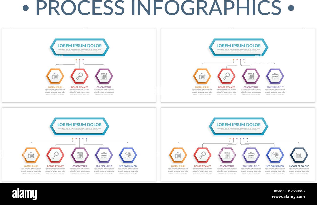 Four porcess infographic templates with 3, 4, 5 and 6 steps, vector ...