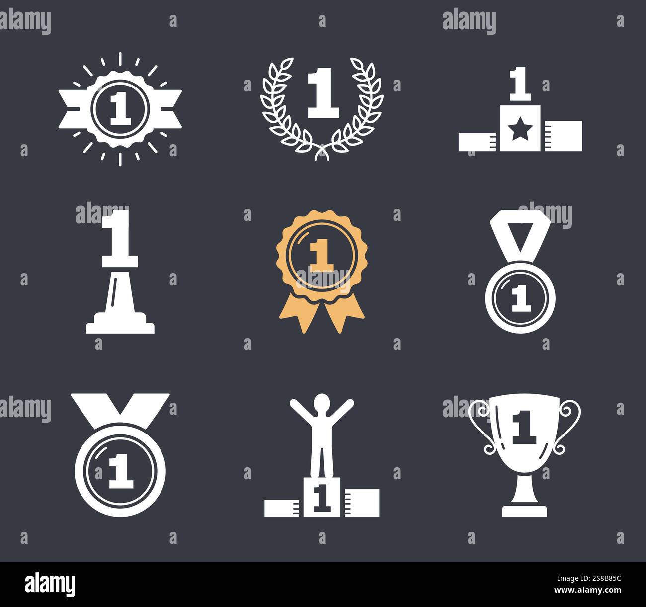 Icons with number one, first place icons, champion, winner, leader ...