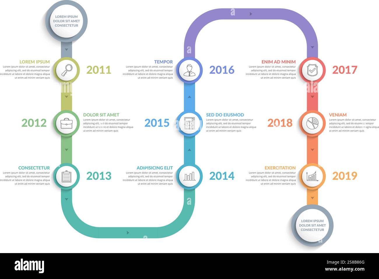 Vertical timeline with icons, 9 elements, infographic template for web ...