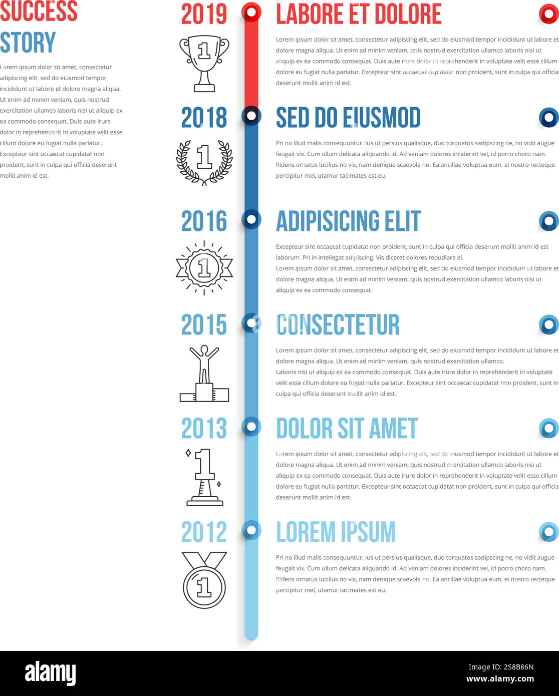 Success story with line icons, timeline infographics template, vector ...