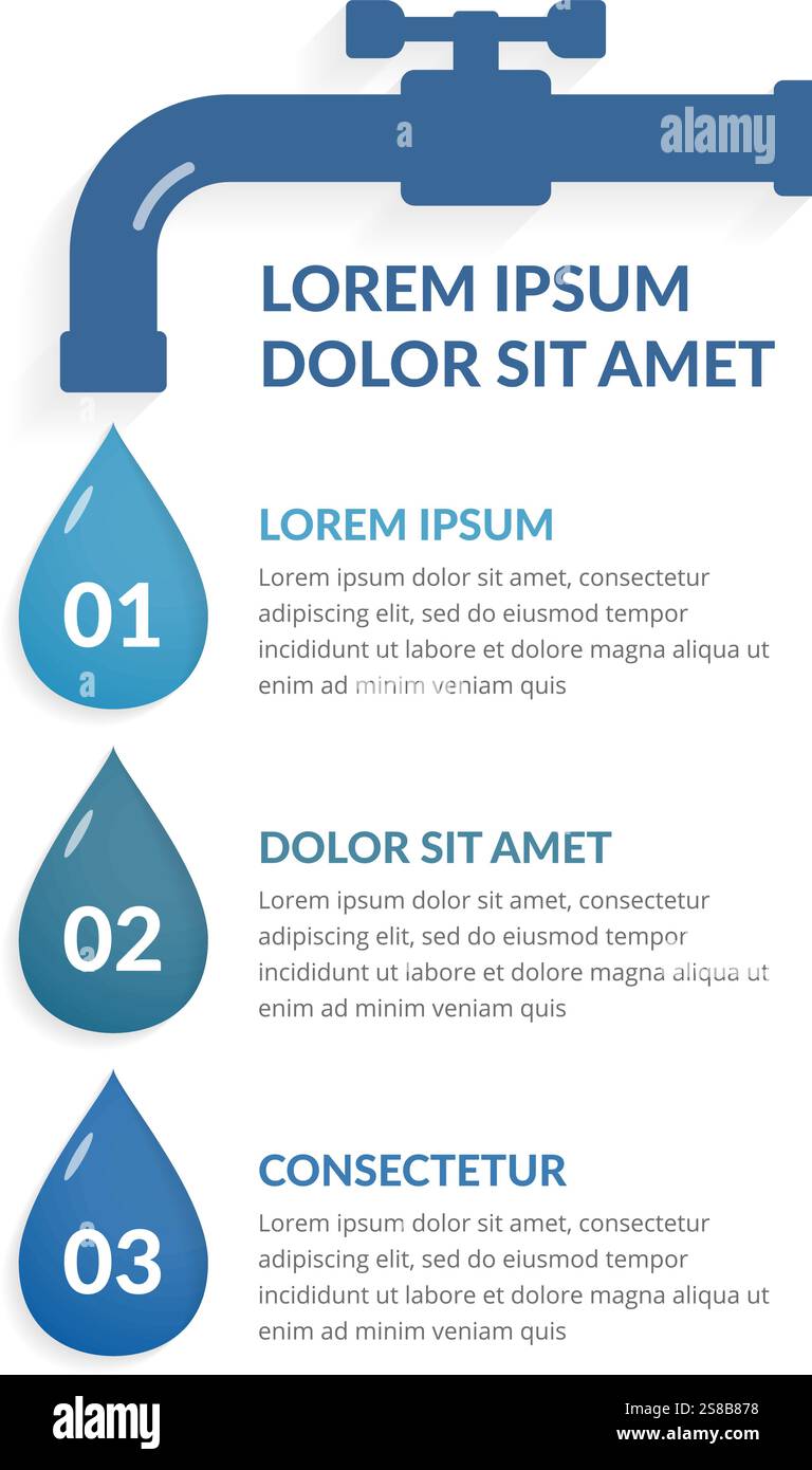 Infographic template with three steps with water drops, water infographics, vector eps10 ...