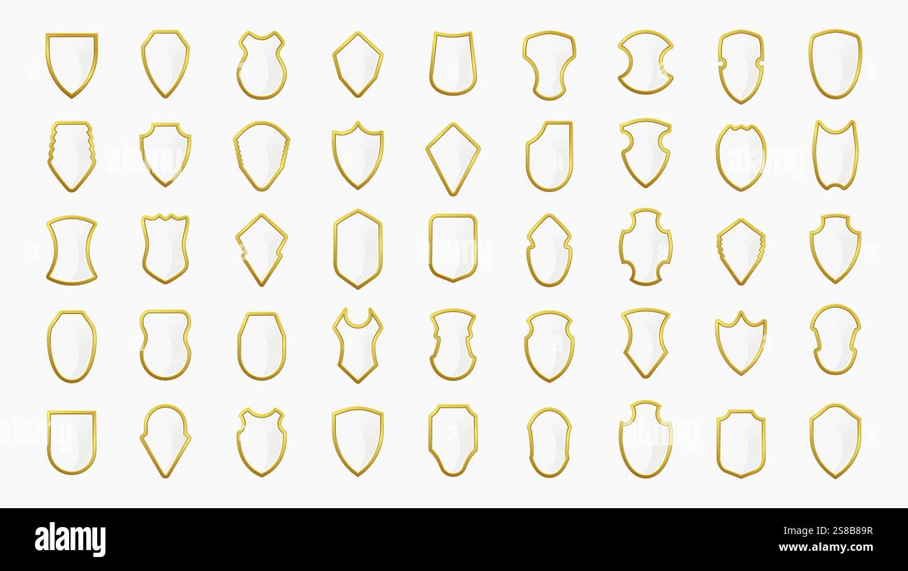 Elegant collection of shield icons with gold accents on a clean white ...
