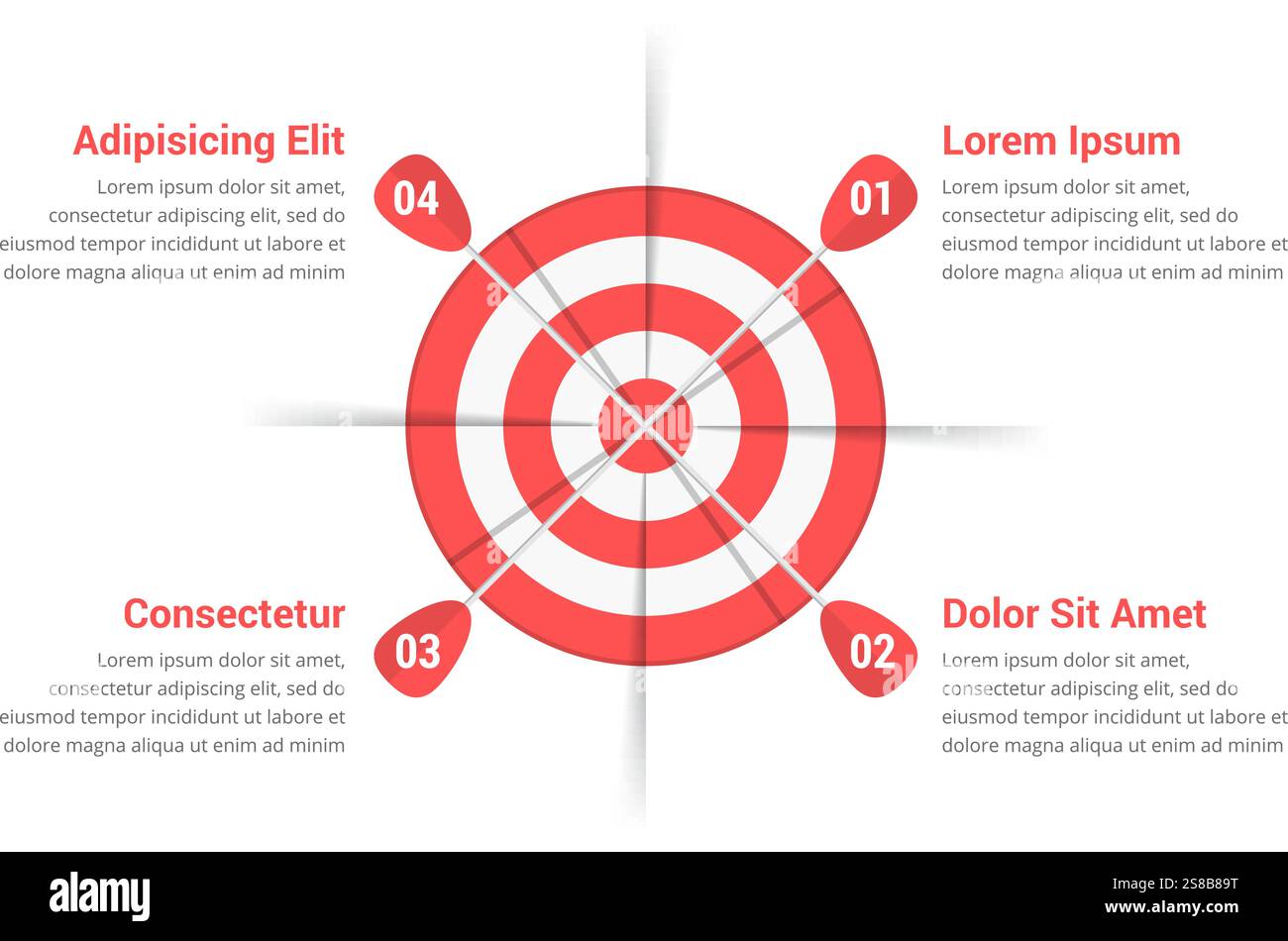 Target with four arrows, four steps to your goal, vector eps10 ...