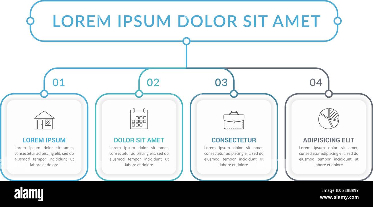 Infographic template with main title and 4 steps or options, workflow ...