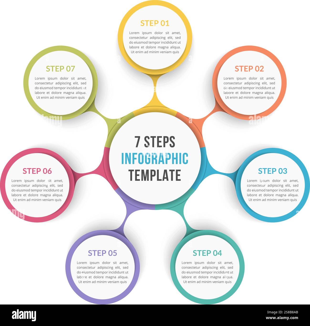 Circle diagram template with seven steps or options, process chart ...