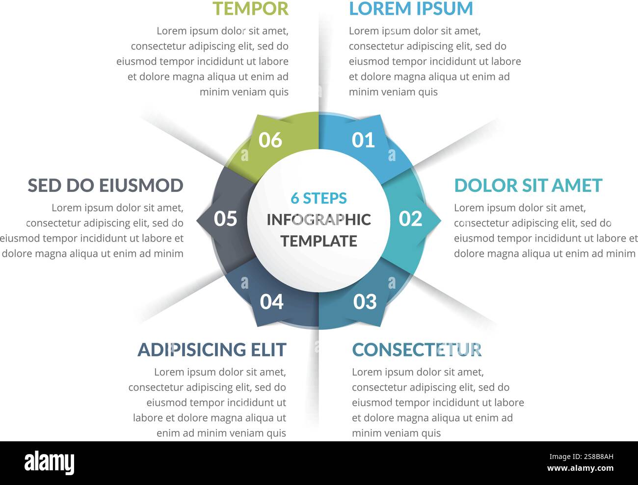 Circle infographic template with six steps or options, process chart ...