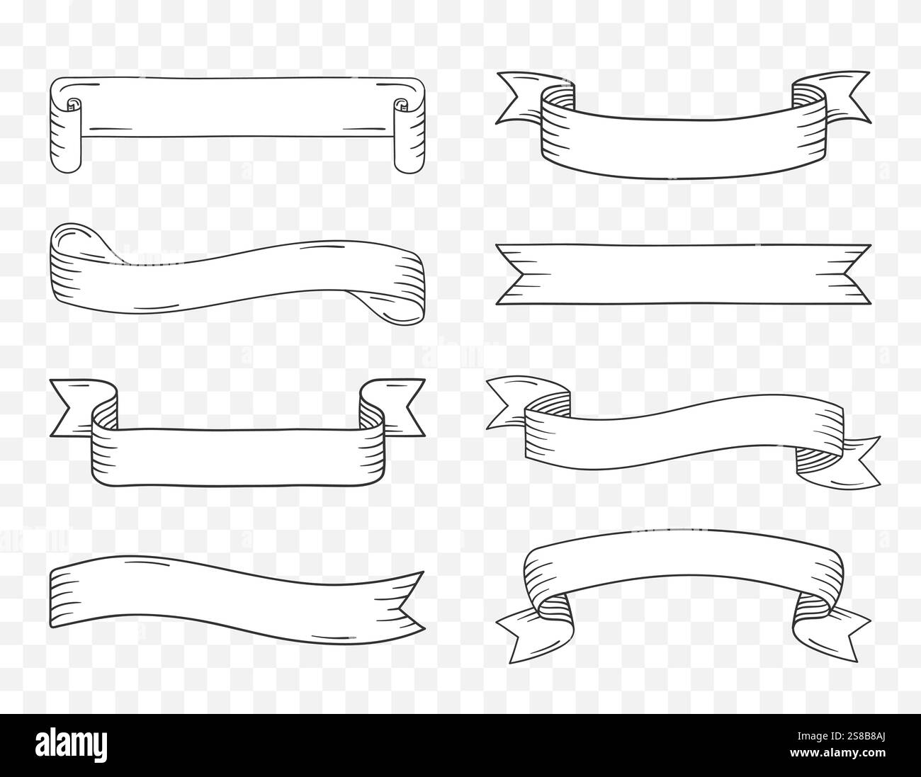 Eight vintage handdrawn ribbon banners, vector eps10 illustration Stock ...
