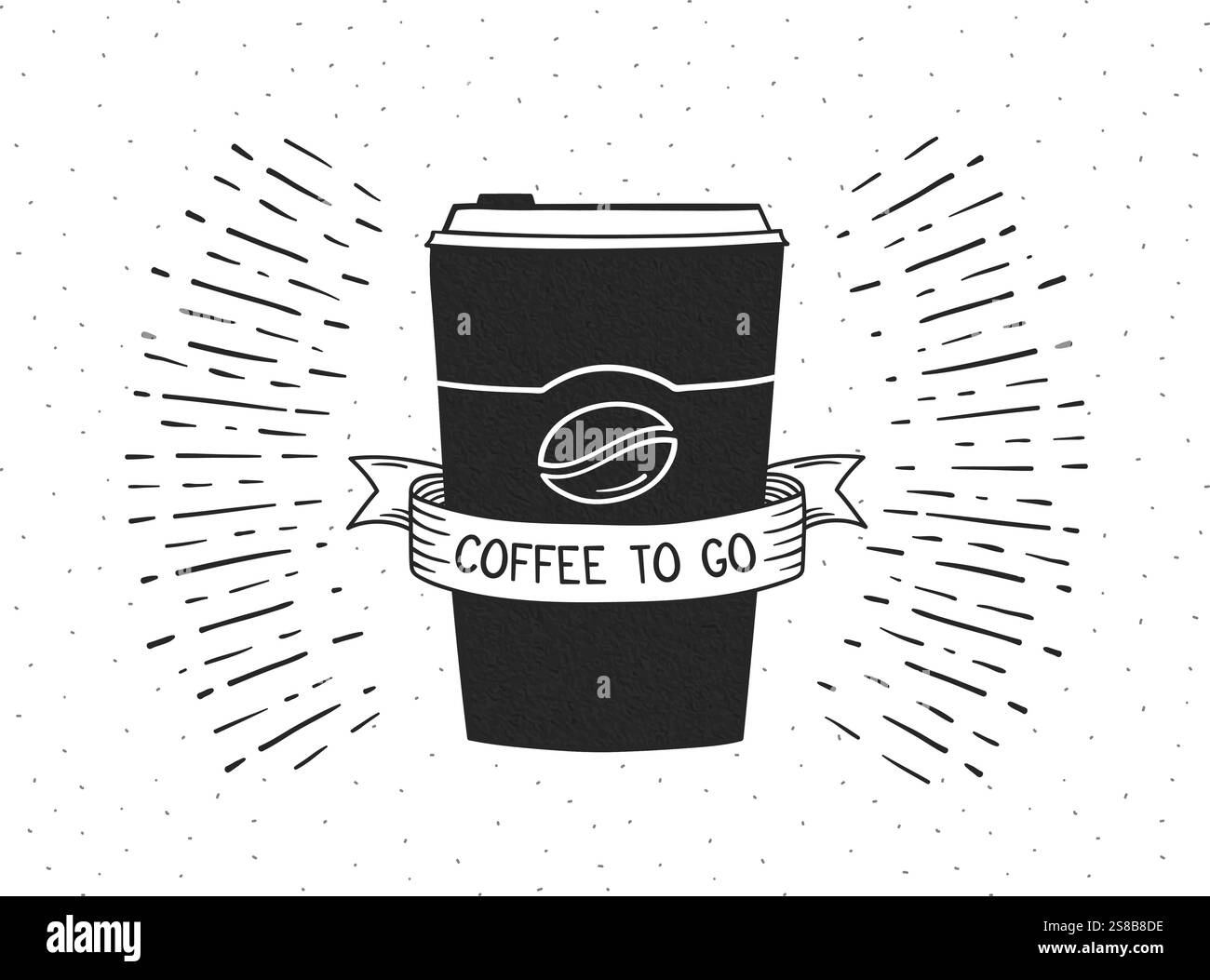 Hand drawn take away coffee cup with ribbon on retro background with ...