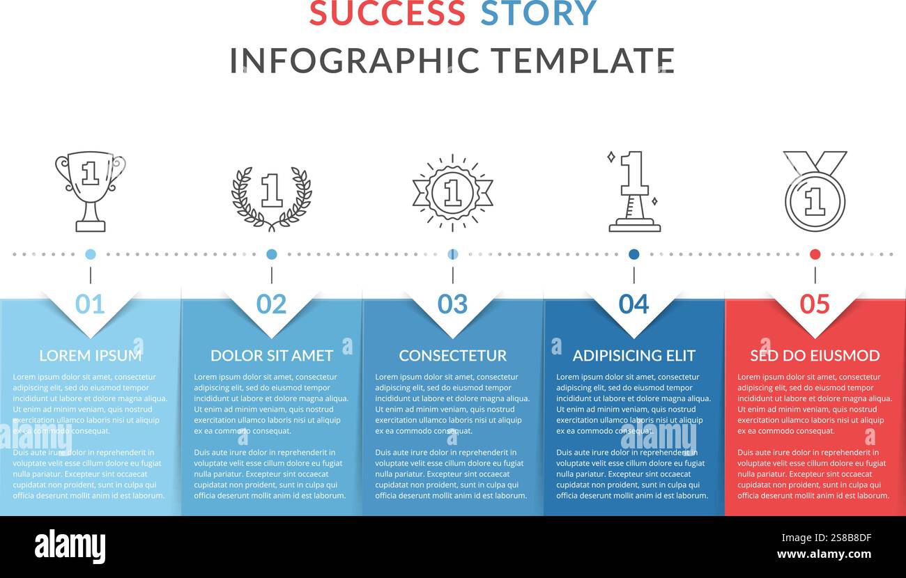 Success story with line icons, timeline infographics template, vector ...