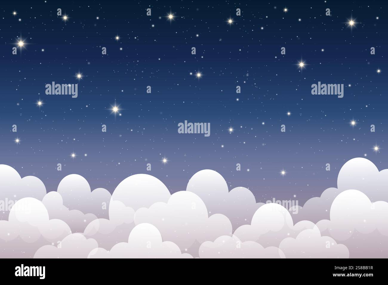 Dark night sky with glowing clouds shining stars and constellations ...