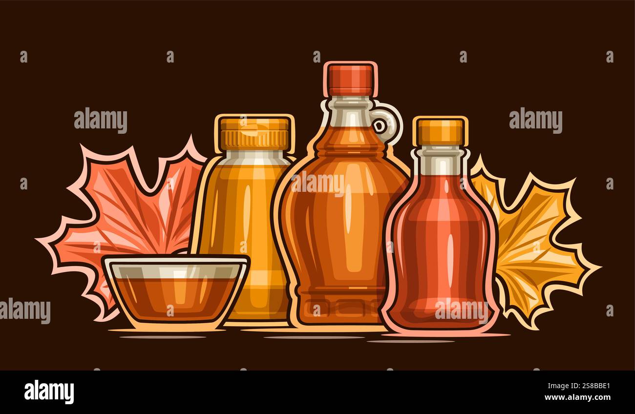 Vector illustration for Maple Syrup, decorative placard with cartoon ...