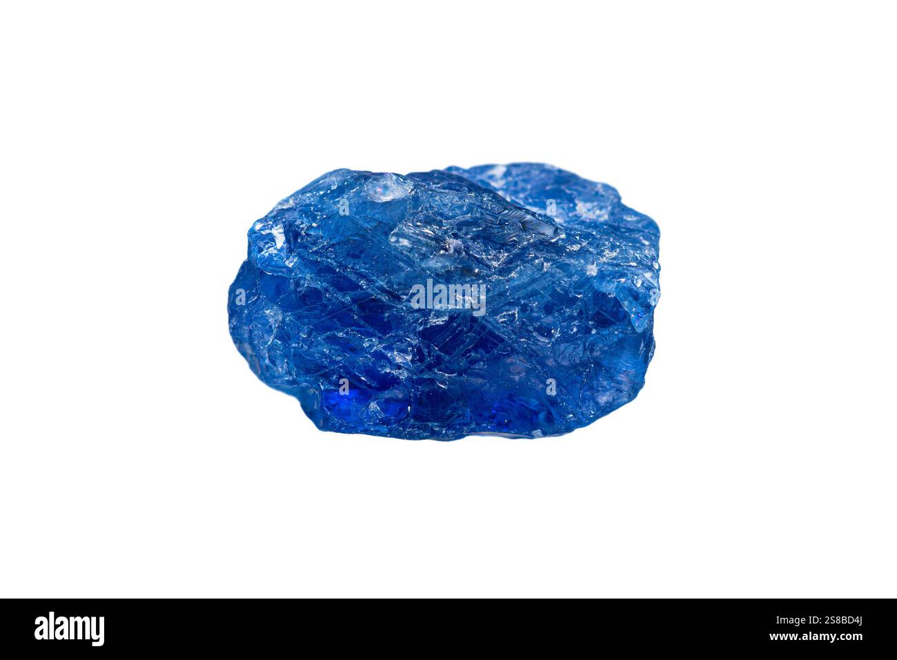 Rare natural rough Burmese royal blue sapphire gemstone on white ...