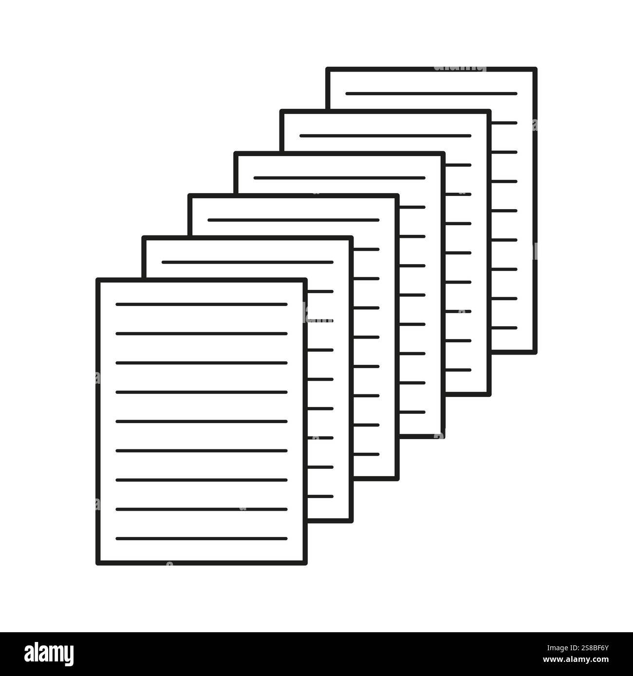 Stacked paper sheets. Document files icon. Black white outline. Office supplies vector Stock ...