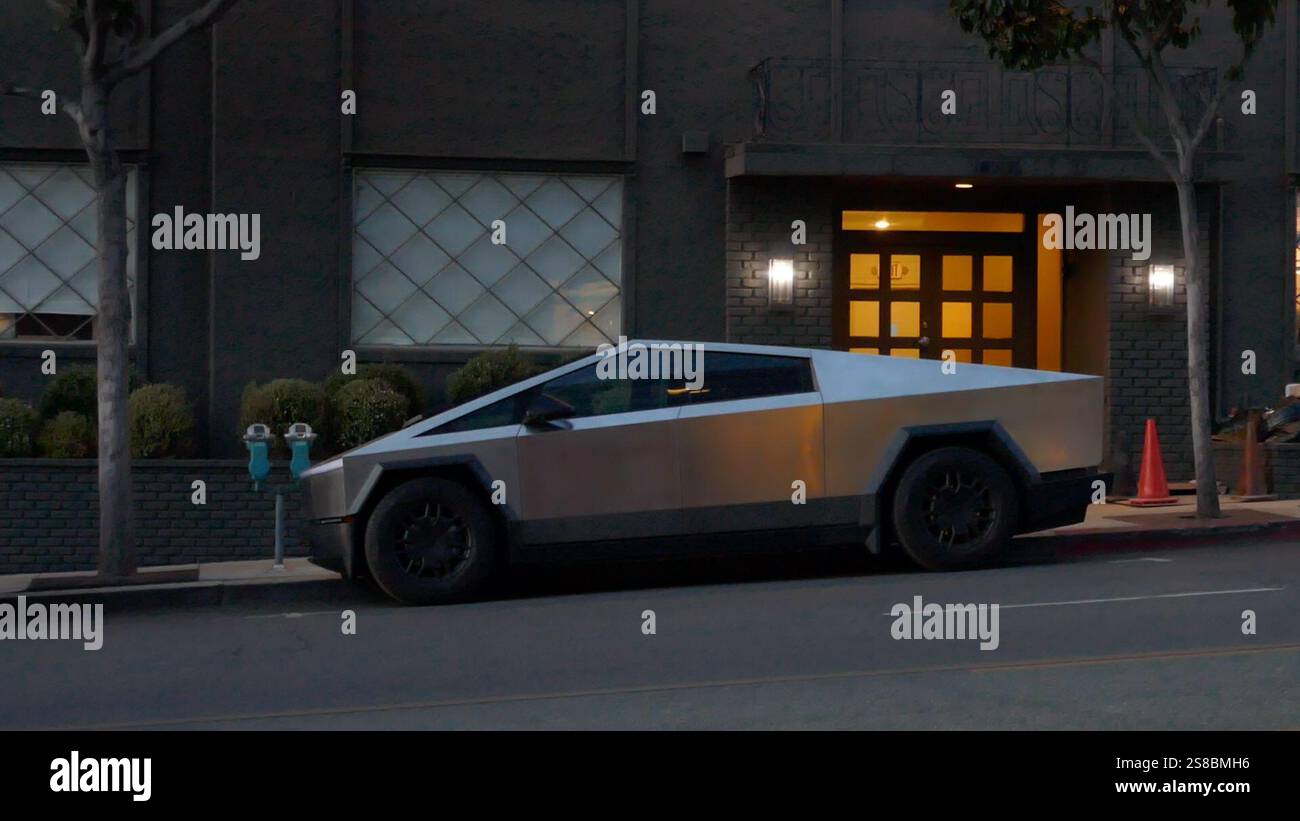 Los Angeles, California, USA 21st January 2025 Silver Tesla Cybertruck ...