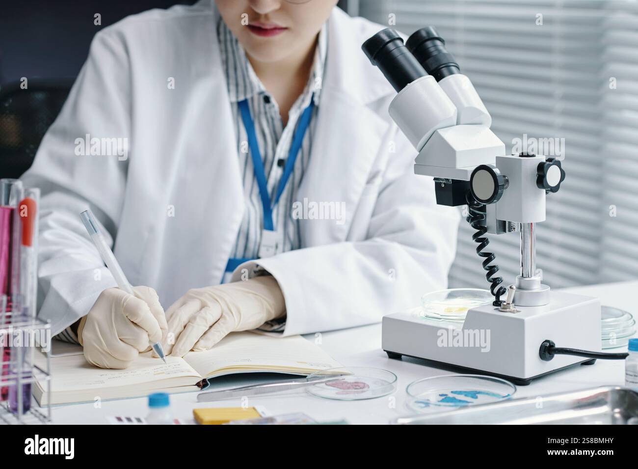 Conducting Scientific Research Using Laboratory Microscope Stock Photo ...