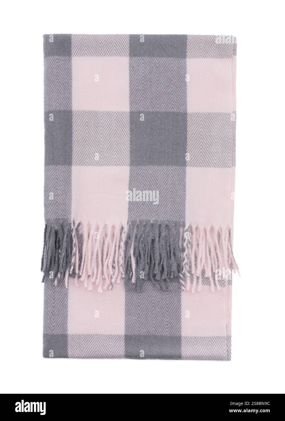 Neatly folded plaid or scarf with checkered pattern in pastel pale pink ...