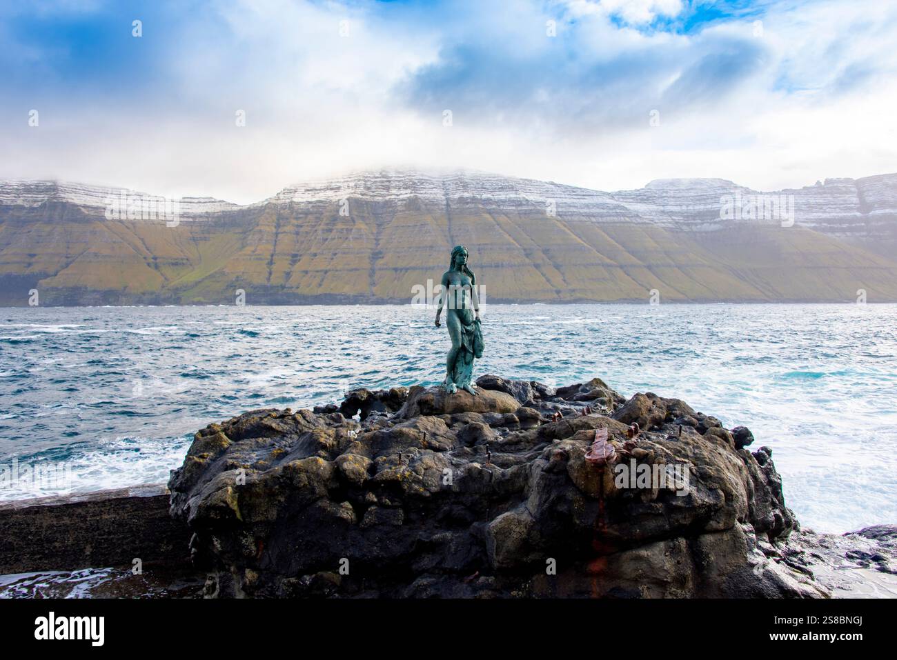 Statue of the Seal Wife in Mikladalur Village - Faroe Islands Stock ...