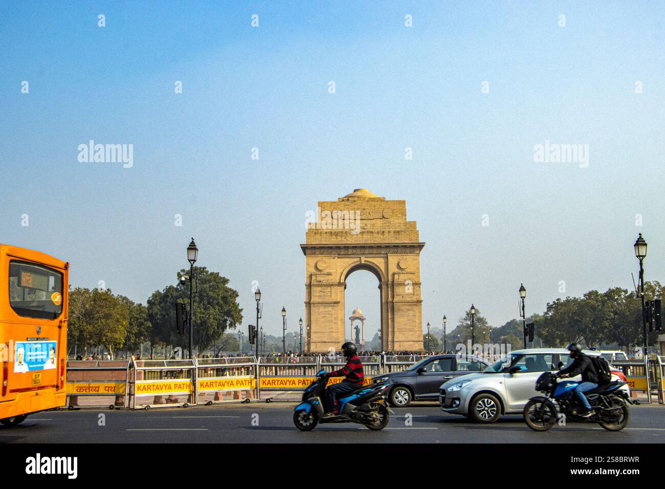 A 42-meter-tall India Gate, a monumental sandstone arch in New Delhi is ...