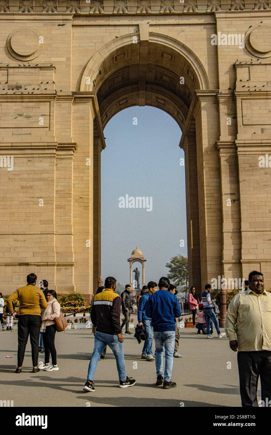 A 42-meter-tall India Gate, a monumental sandstone arch in New Delhi is ...