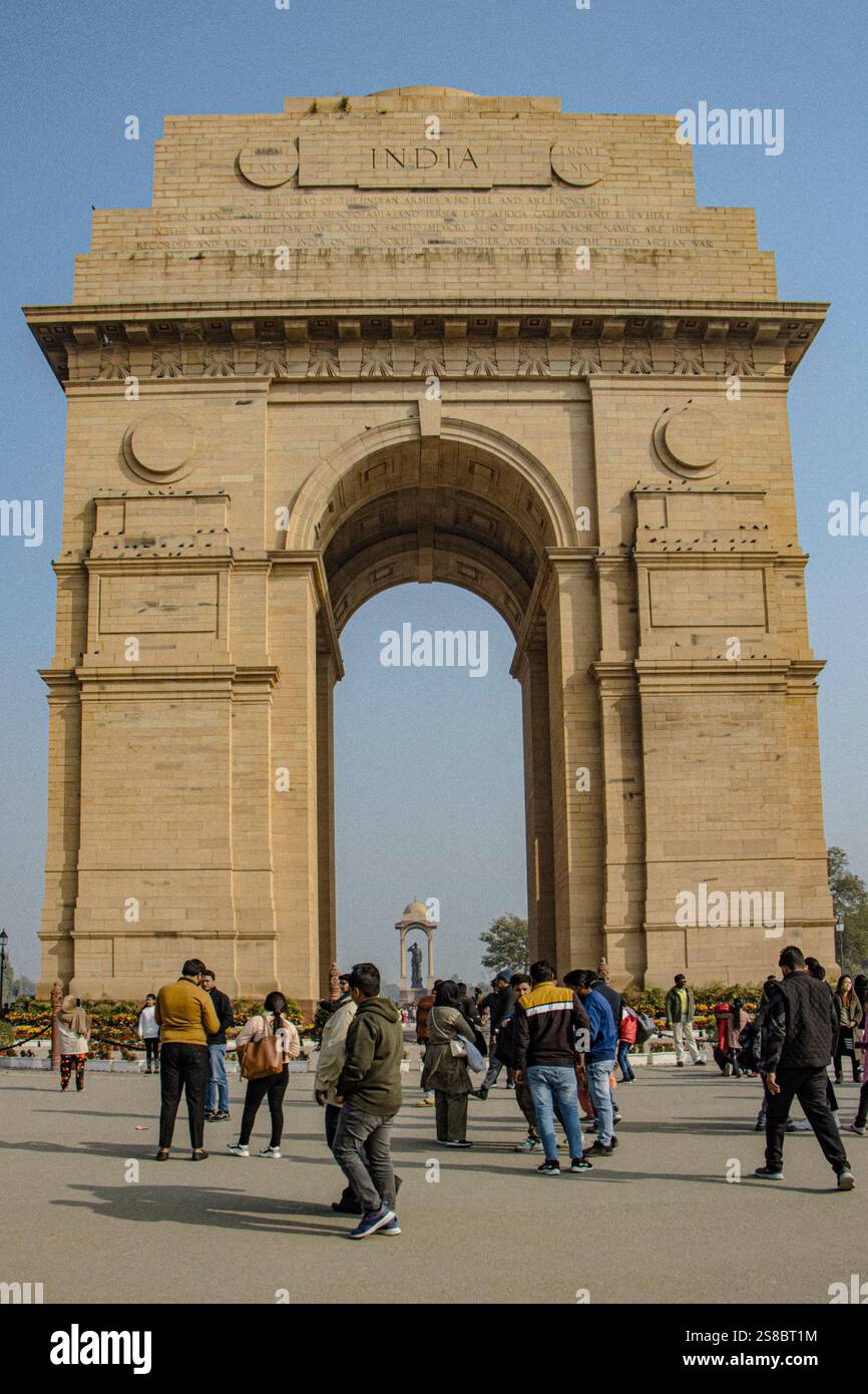 A 42-meter-tall India Gate, a monumental sandstone arch in New Delhi is ...