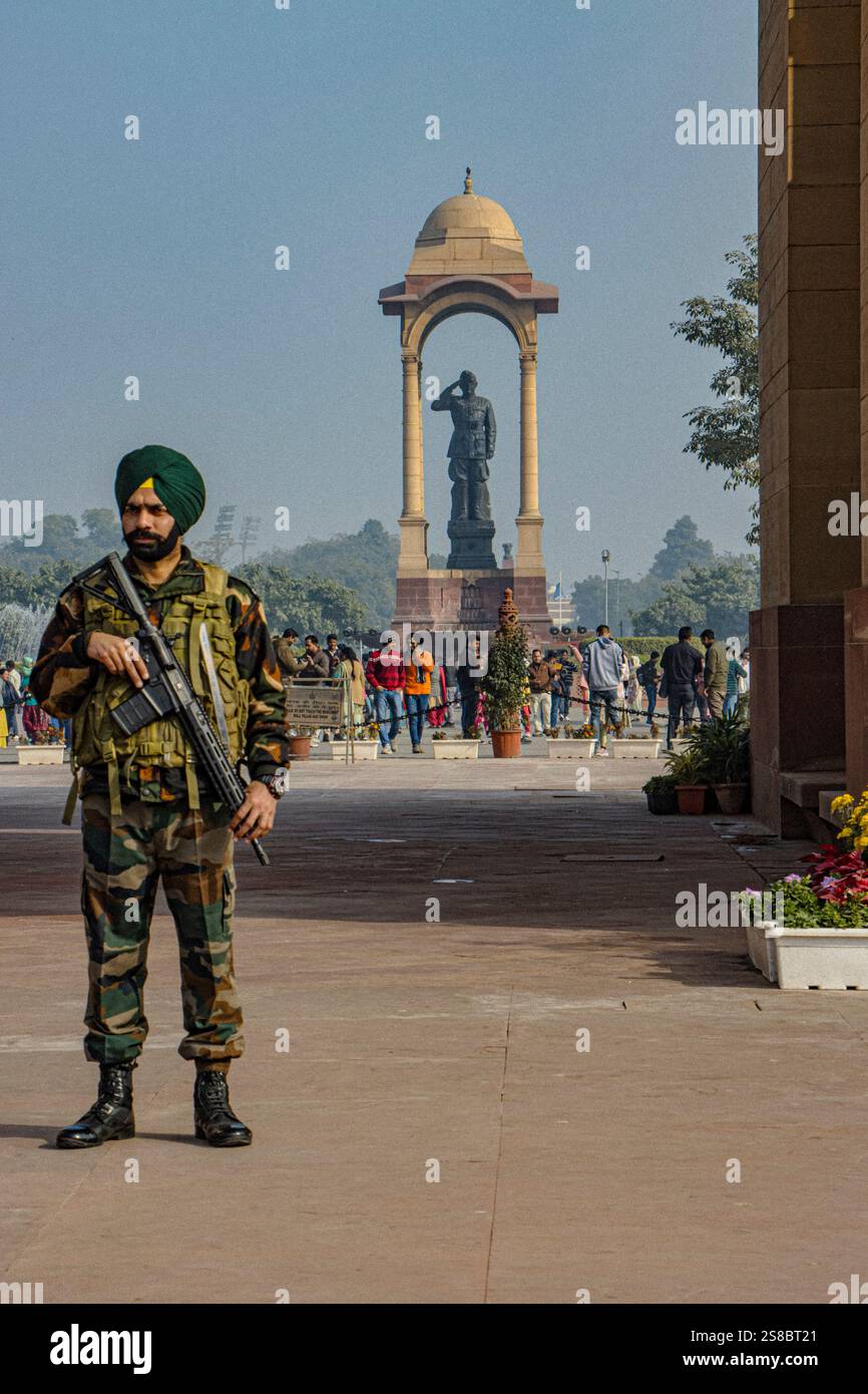 A 42-meter-tall India Gate, a monumental sandstone arch in New Delhi is ...