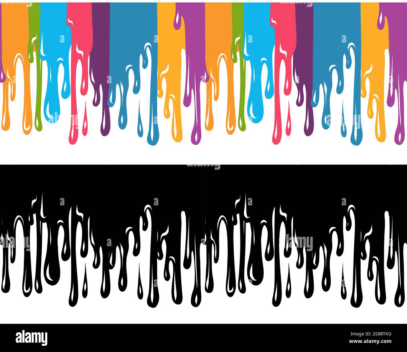 Vector set of horizontal border with colorful and monochrome paint ...