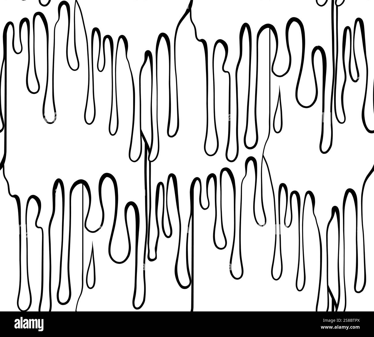 Vector seamless pattern with contour paint drips flows down. Monochrome ...