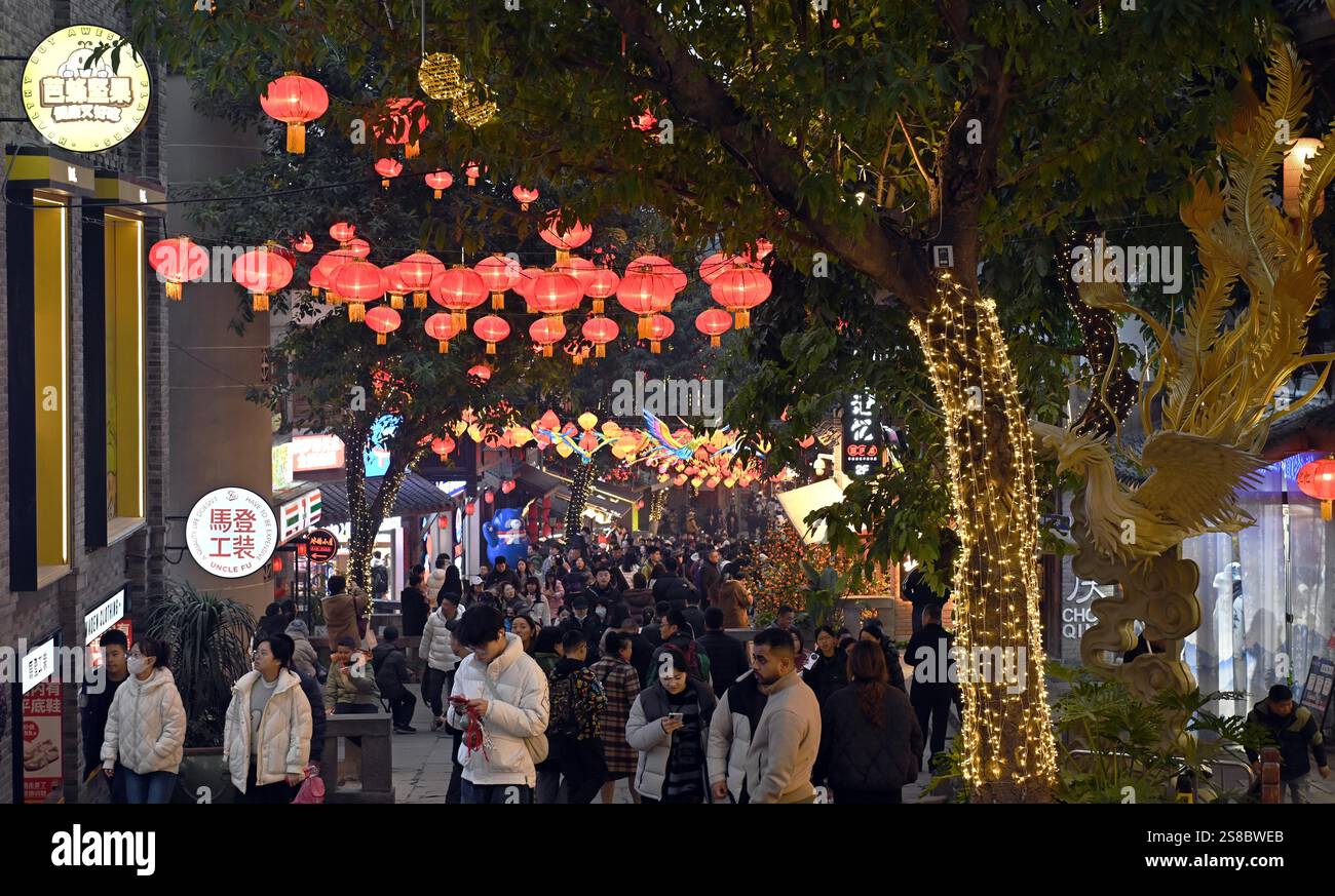 Tourists enjoy night view of Shibati scenic area in Chongqing, China ...