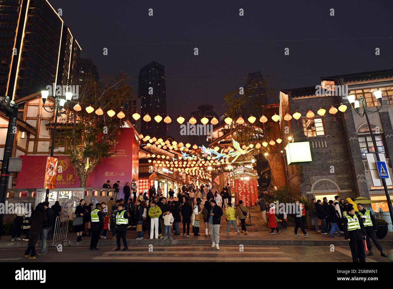 Tourists enjoy night view of Shibati scenic area in Chongqing, China ...