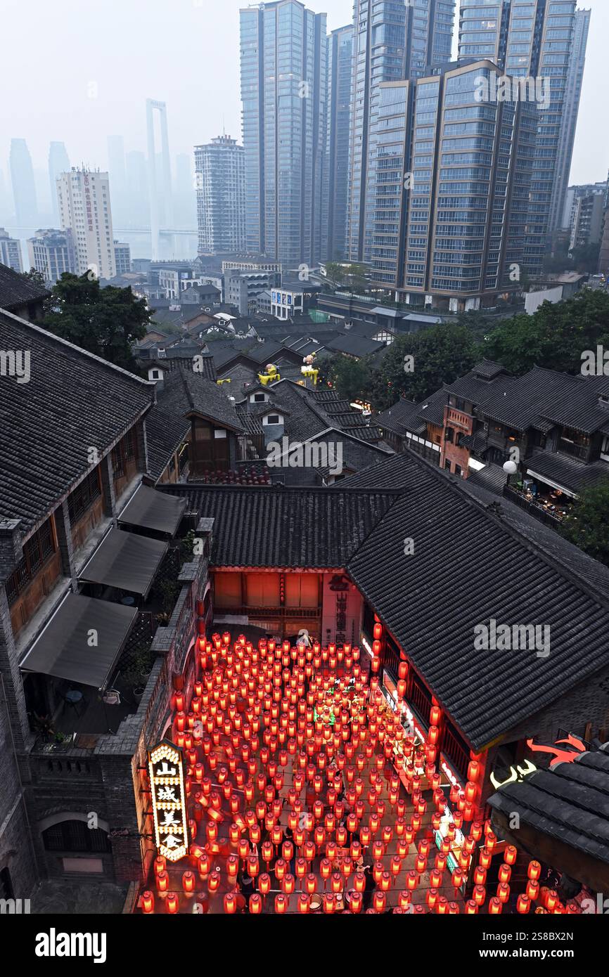 Tourists enjoy night view of Shibati scenic area in Chongqing, China ...