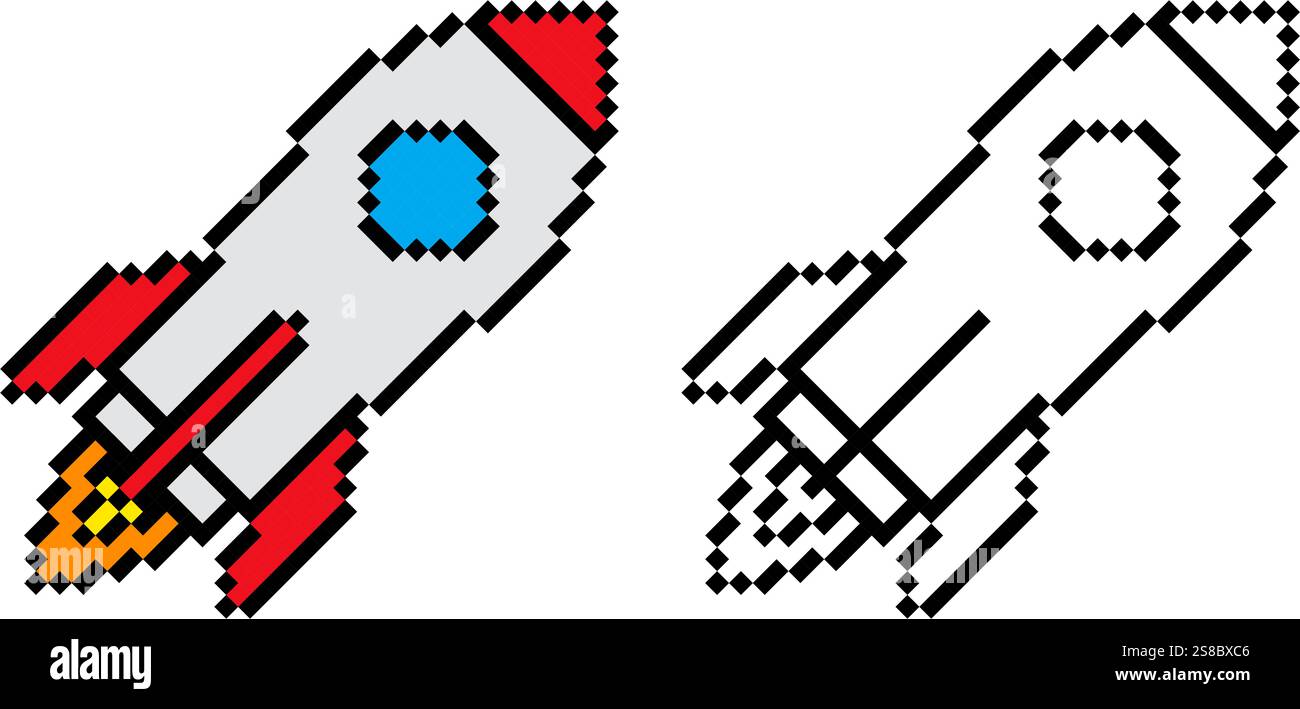 Rocket icon pixel art vintage illustration Stock Vector Image & Art - Alamy