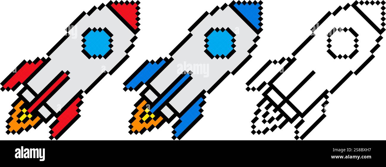 Rocket icon pixel art vintage illustration Stock Vector Image & Art - Alamy