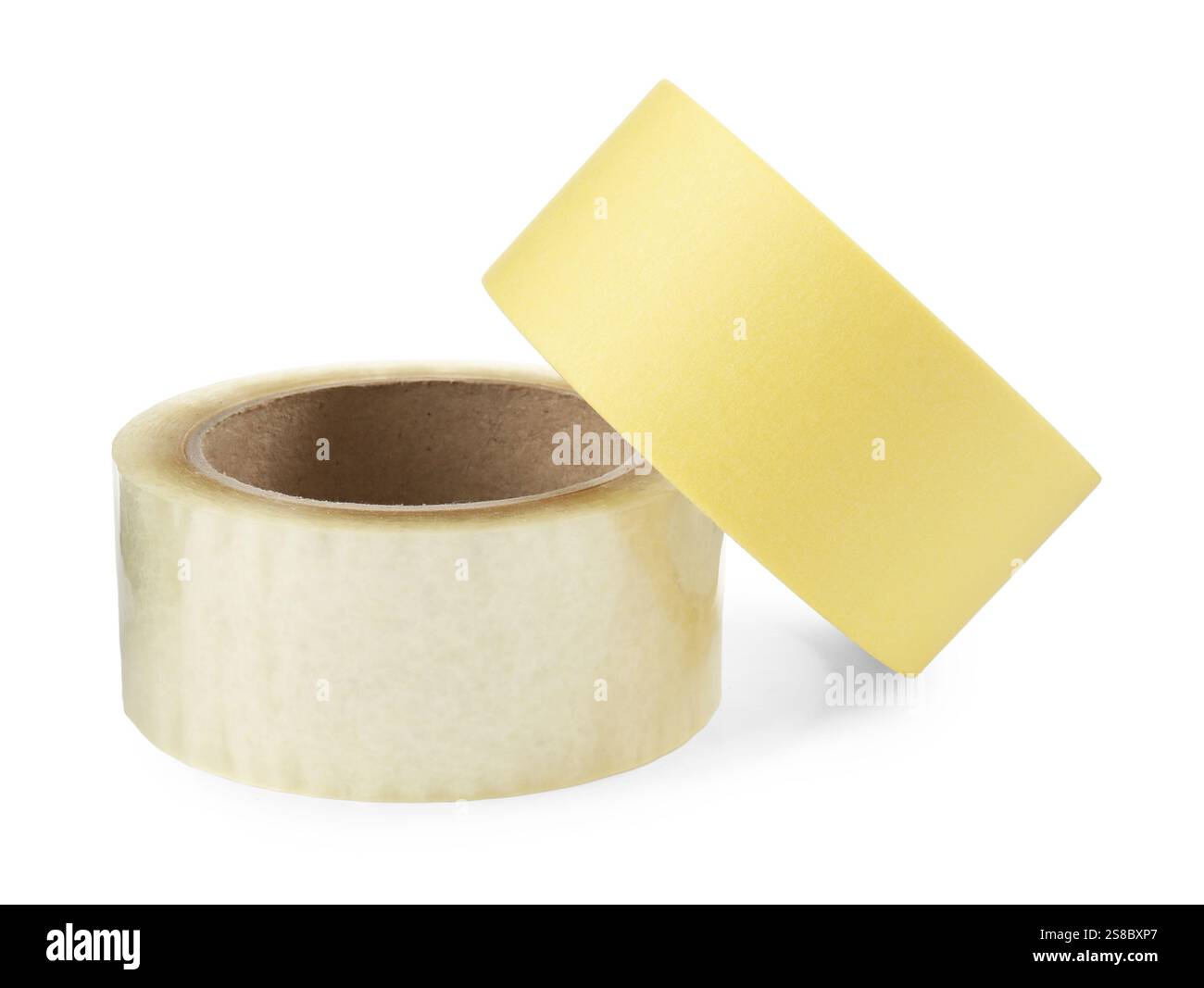 Rolls of adhesive and masking tape isolated on white Stock Photo - Alamy