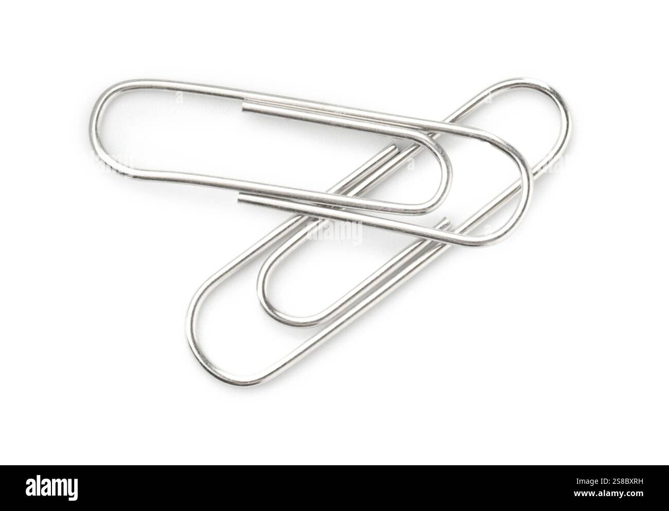 Two metal paper clips isolated on white, top view Stock Photo - Alamy