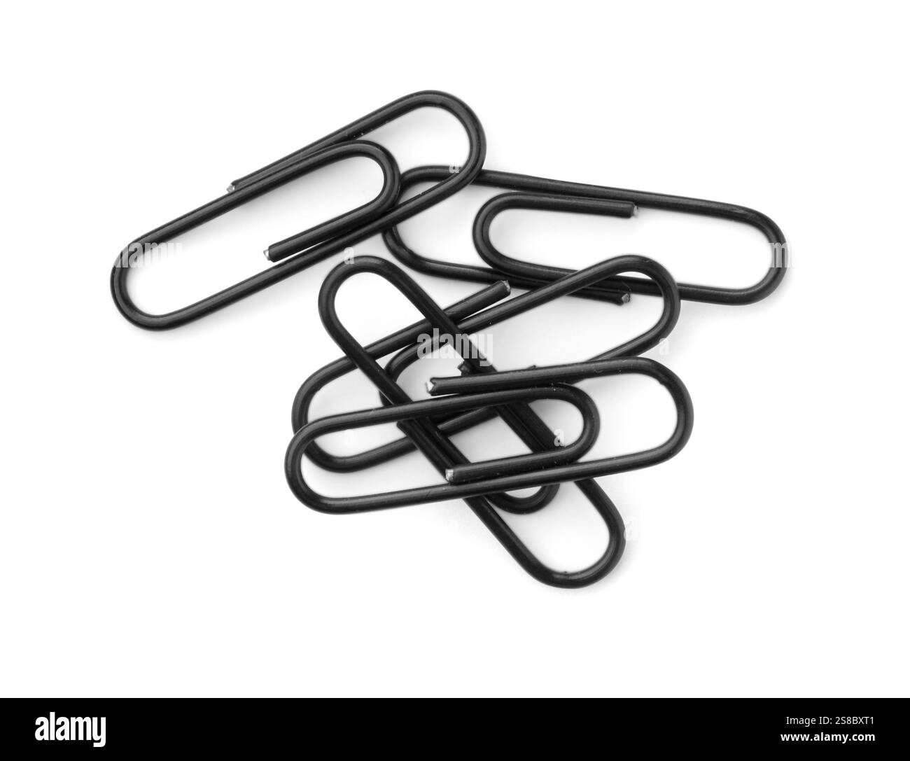 Black paper clips isolated on white, top view Stock Photo - Alamy