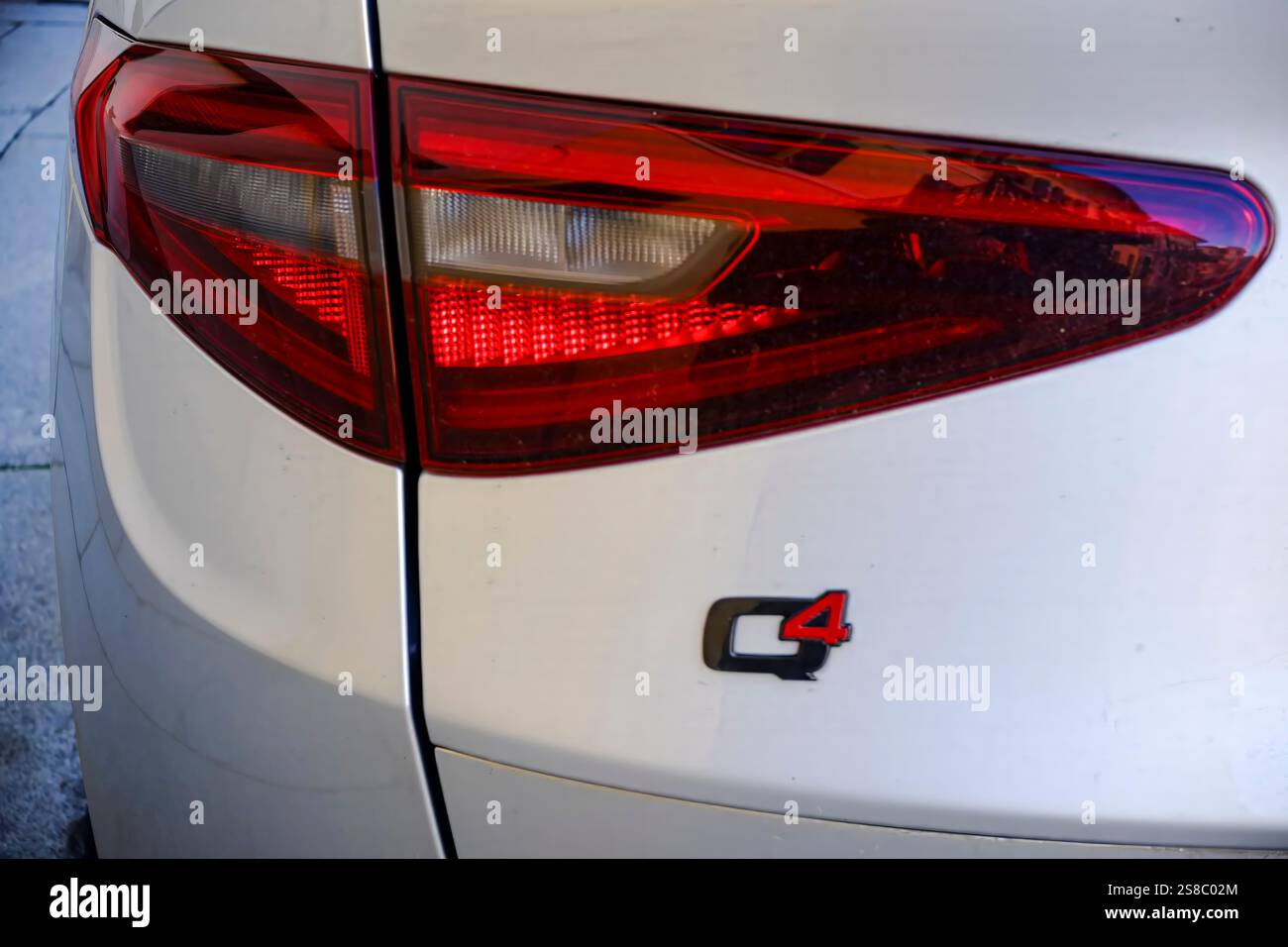 Cremona, Italy - January 15th 2025 Detail of a rear light of a white ...