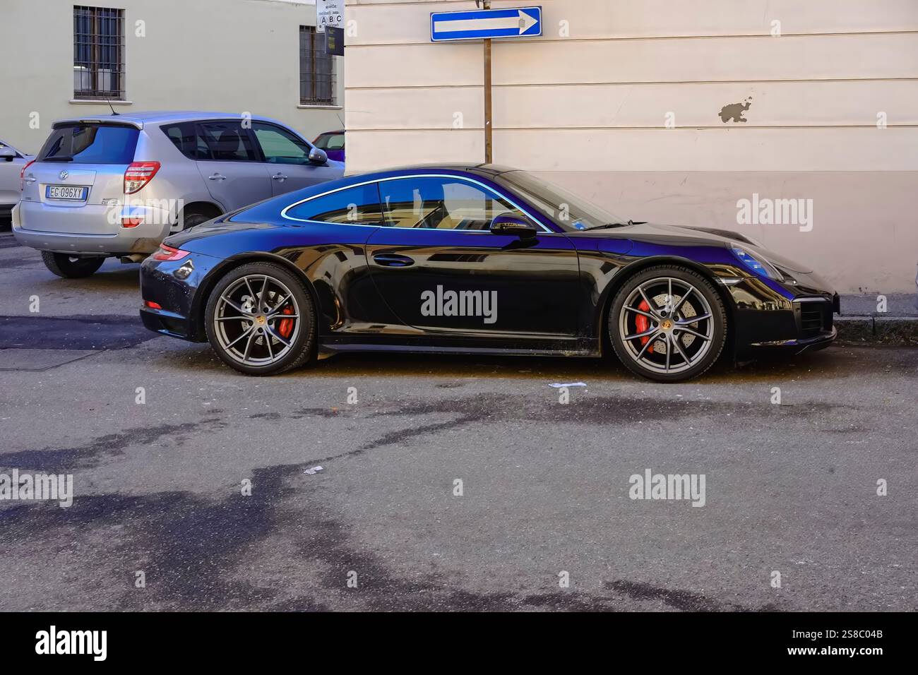 Cremona, Italy - January 15th 2025 Dark blue Porsche 911 991.2 Carrera ...