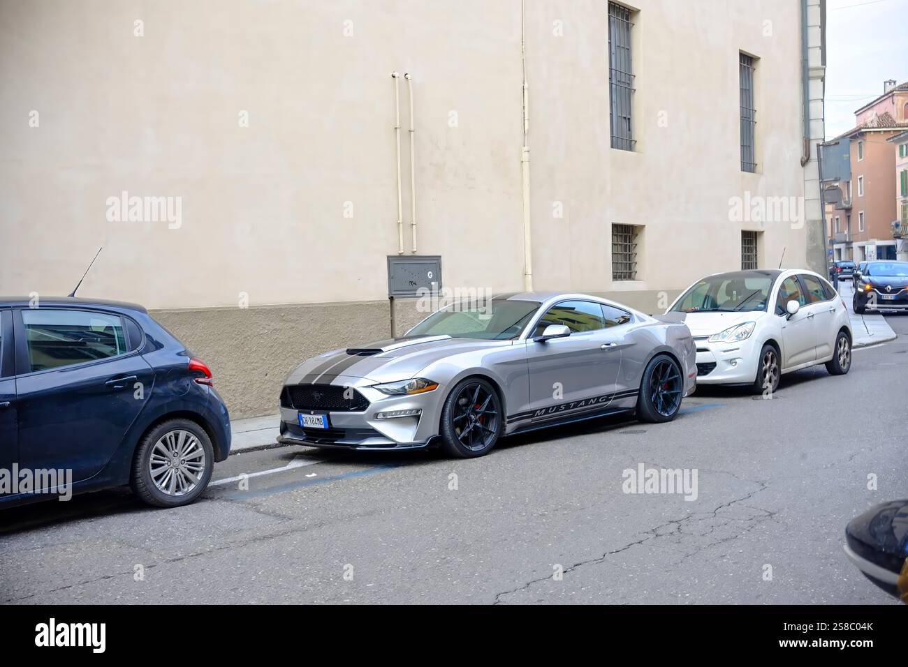 Cremona, Italy - January 15th 2025 Silver Ford Mustang sixth generation ...