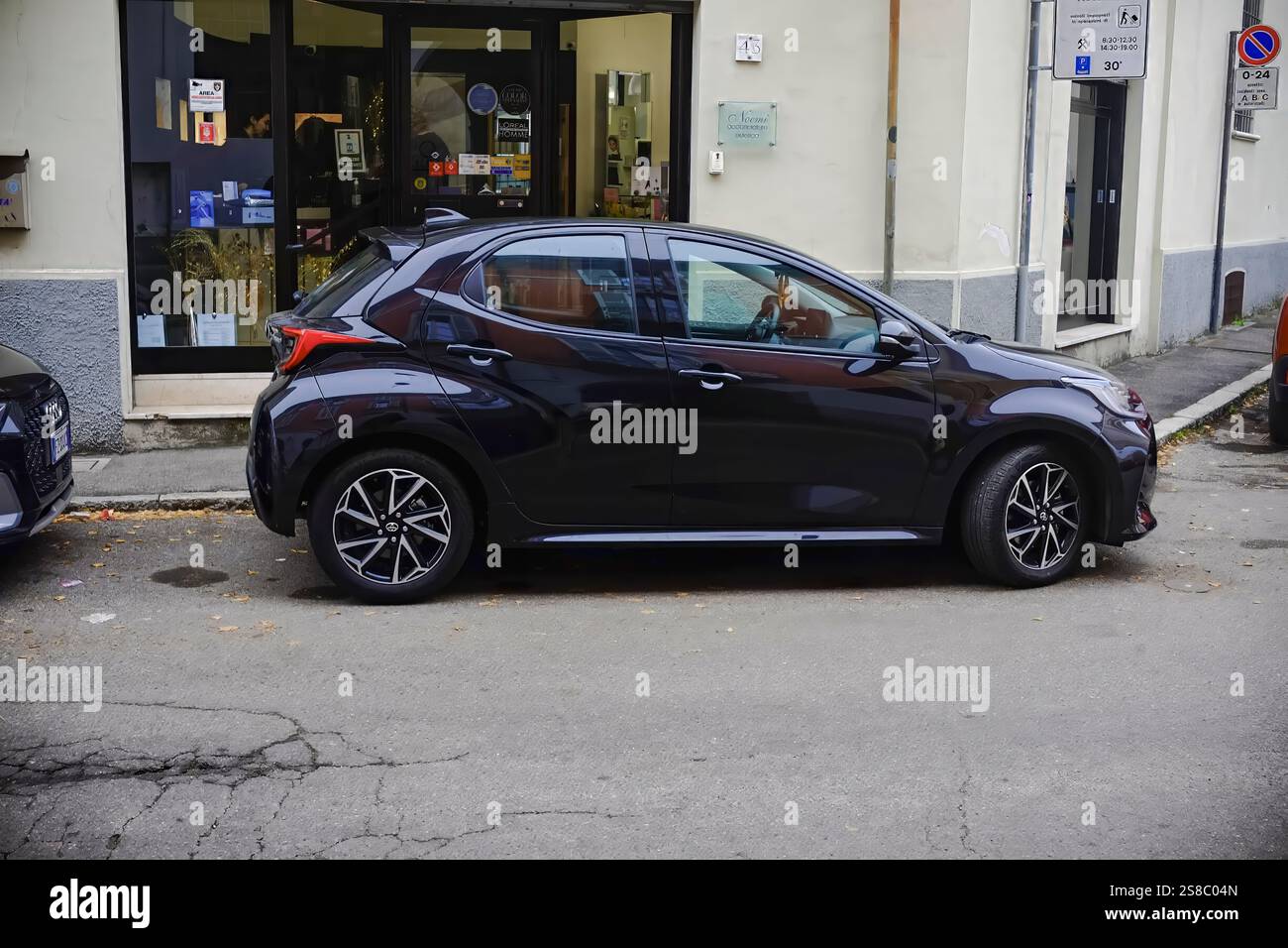 Cremona, Italy - January 15th 2025 Side view of a Toyota Yaris GR Sport Hybrid parked on a city ...