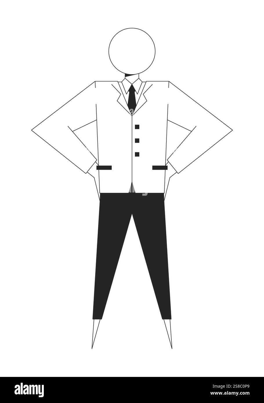 Geometric businessman suit with circular head black and white 2D line ...