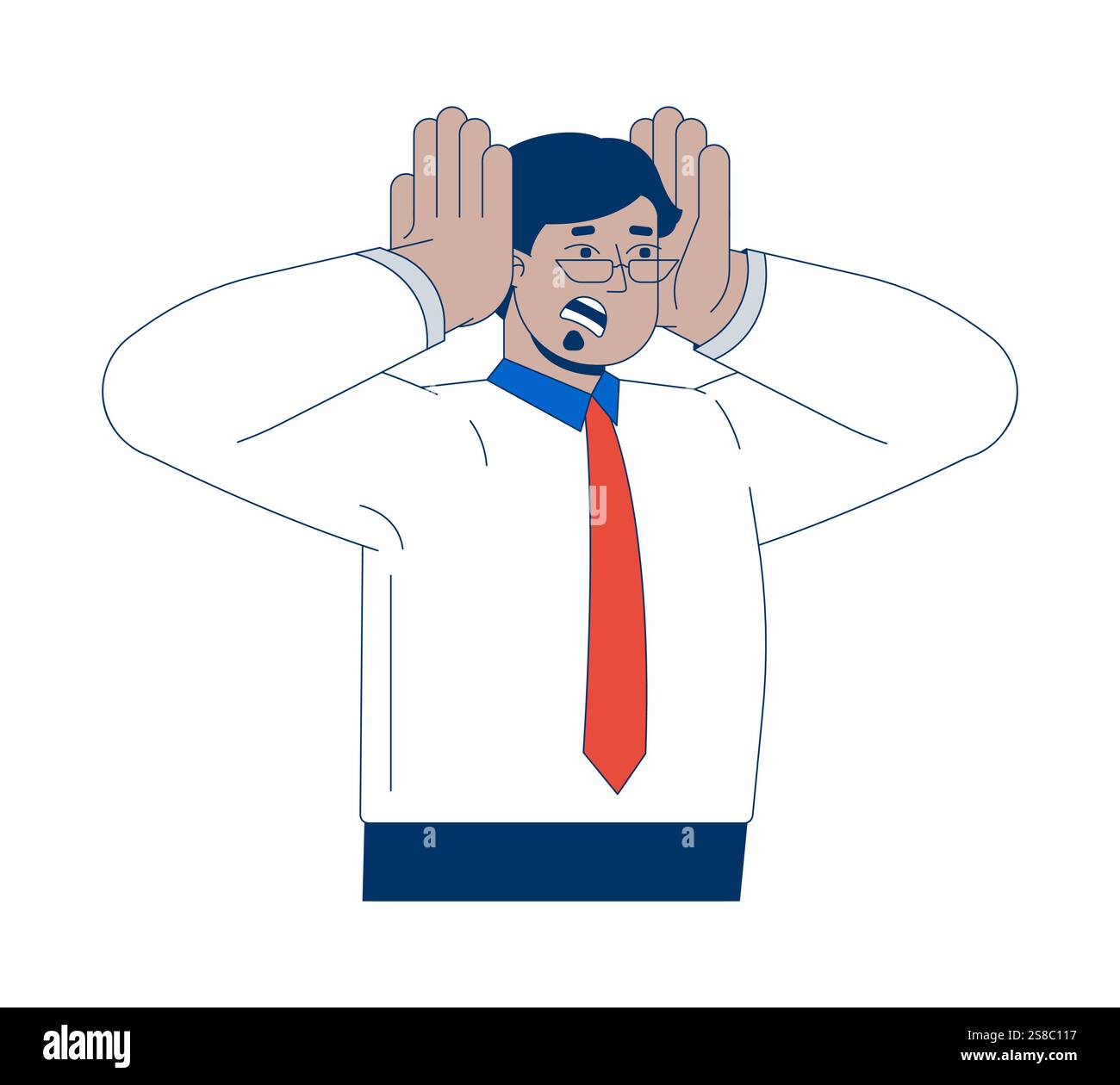 Frustrated arab businessman holding hands to head 2D cartoon character ...