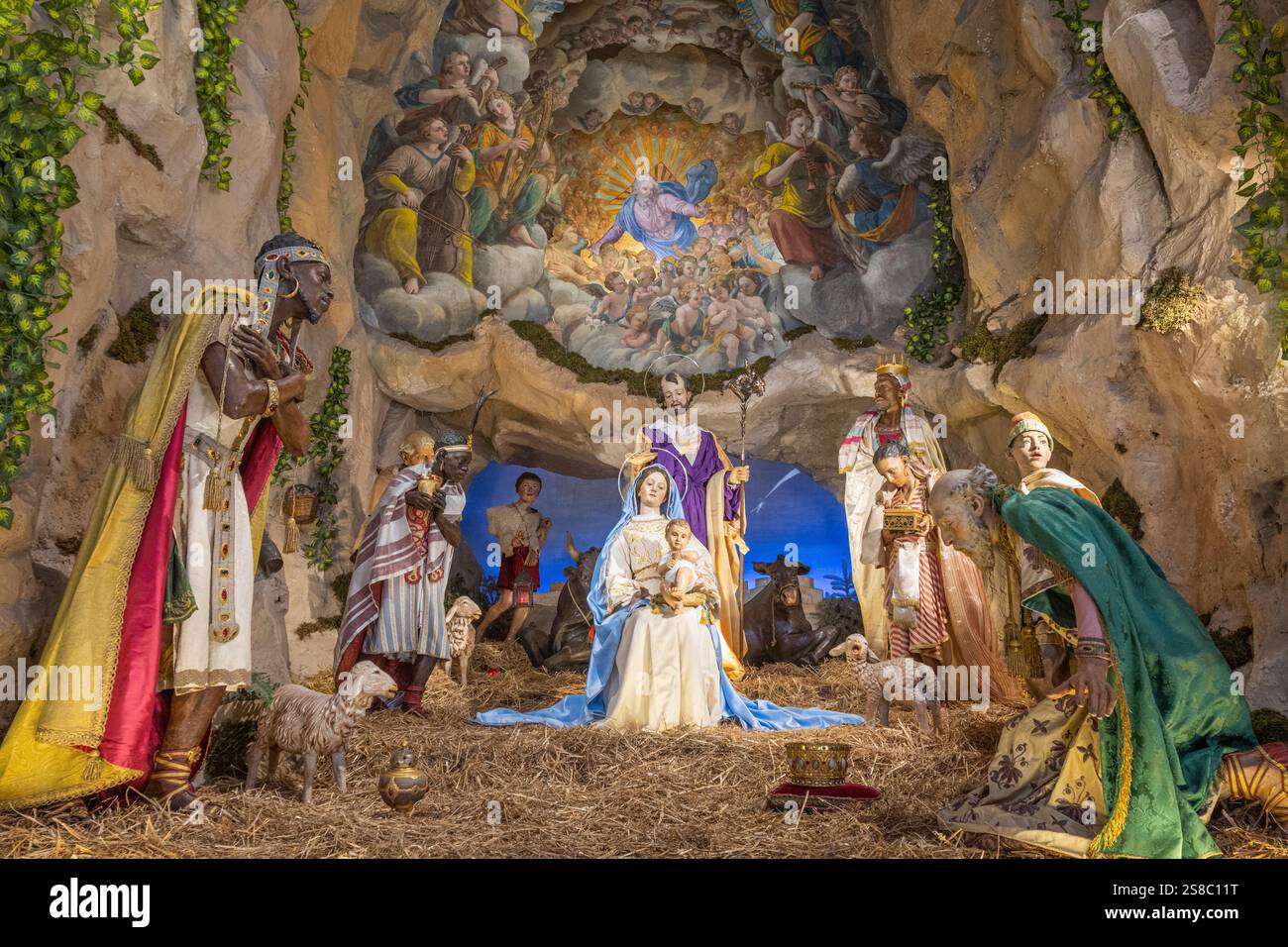 Nativity scene Virgin Mary Jesus Christ St. Joseph. Christmas time ...