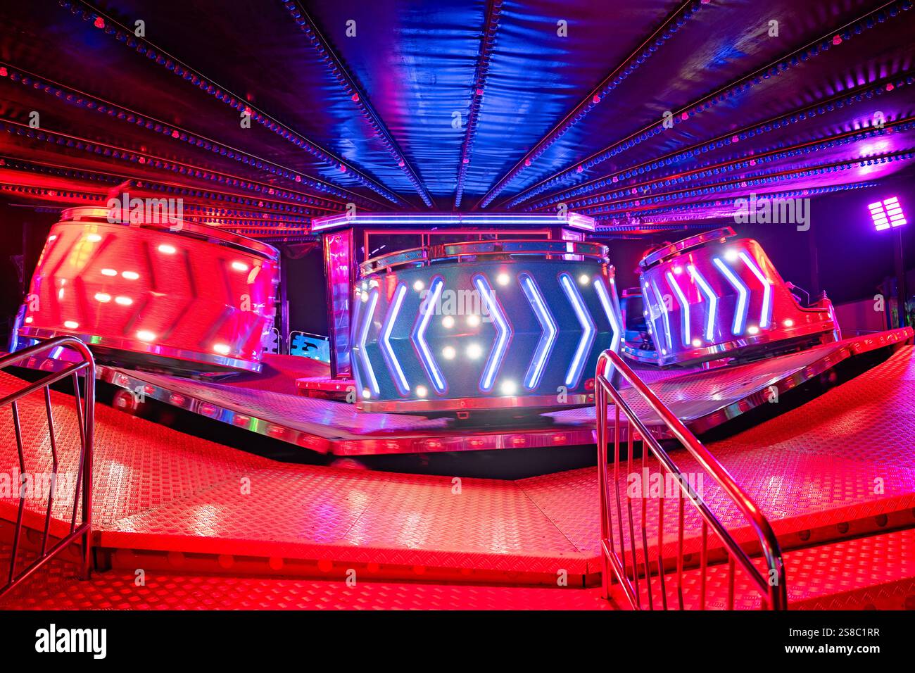 carnival show funfair ride, Bundaberg, night bright neon lights, techno ...