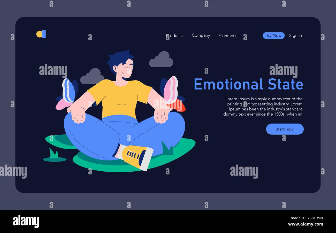 Care Day concept. Illustration of a relaxed man meditating on a web ...