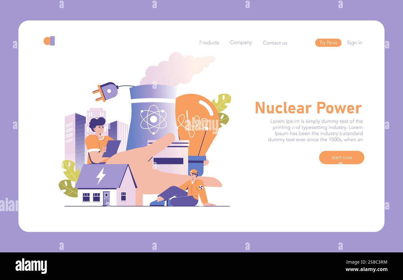 Nuclear Power concept. Illustration of energy production with a cooling ...